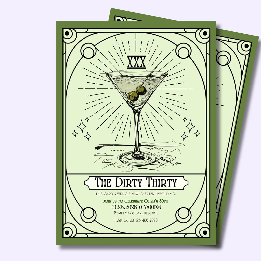 Dirty Thirty Tarot Card Birthday Invitation Template Dirty Martini ...
