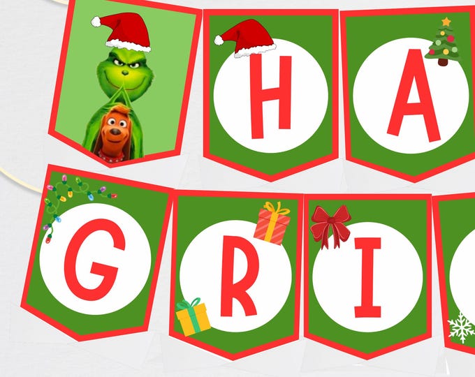 Christmas Grinch, Cindy Lou and Max Banner, Party Banner, Hand Painted ...