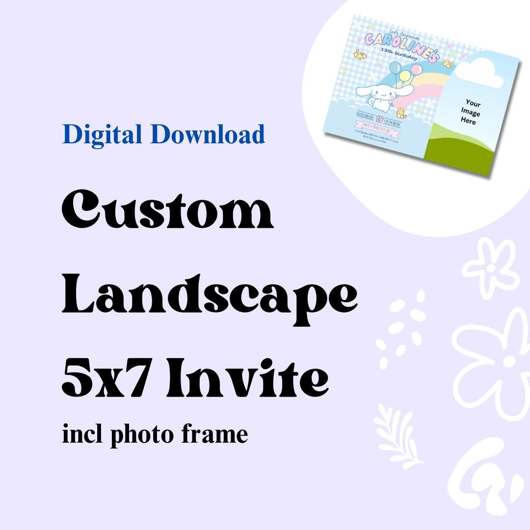 Custom Landscape 5x7 Invite With Photo Frame Printable Digital Download ...
