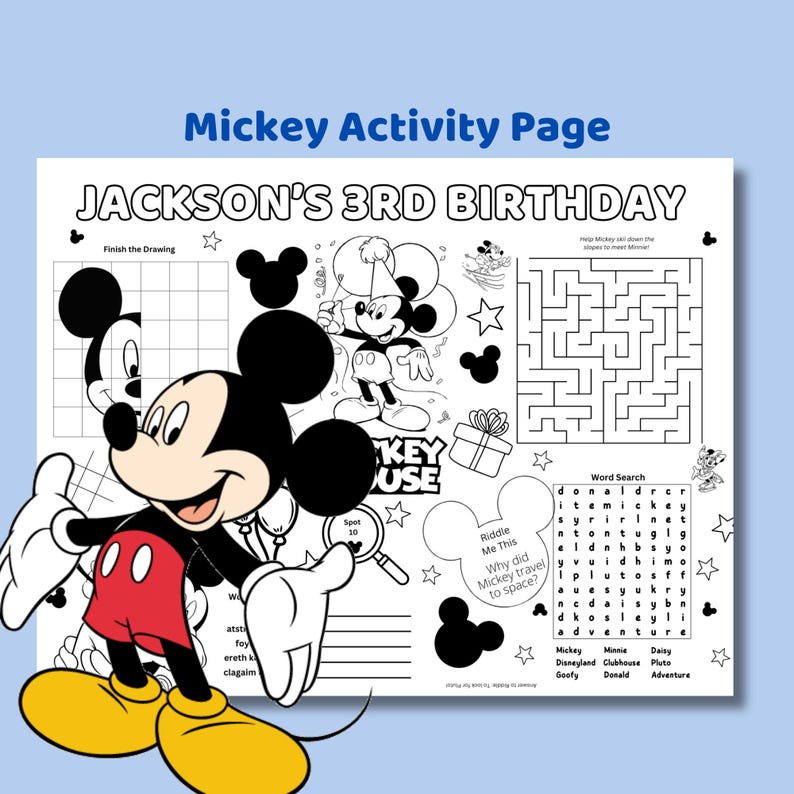 Mickey-inspired Birthday Activity Page Editable - Etsy