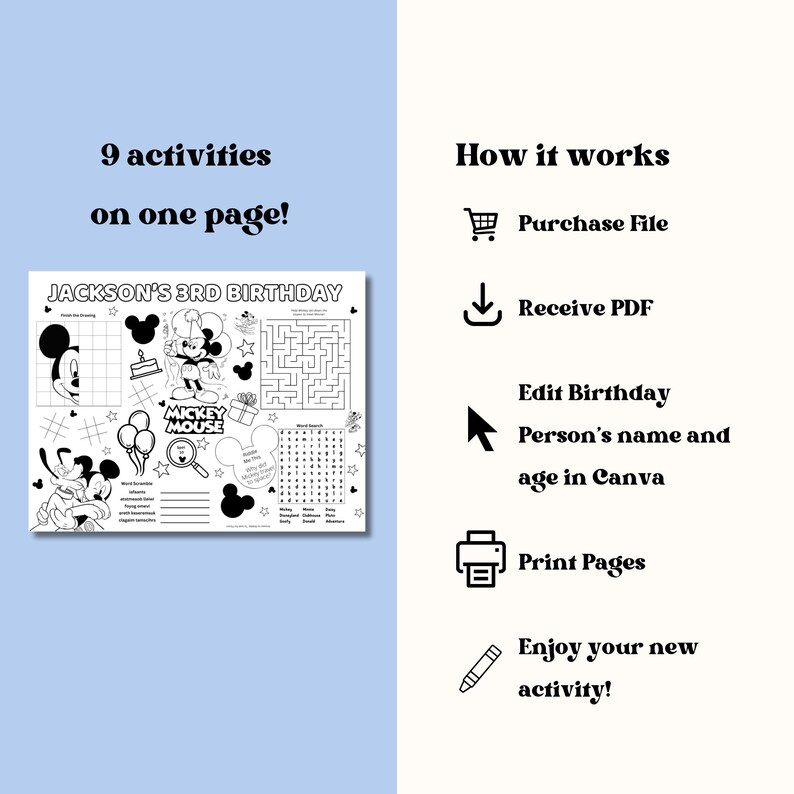 Mickey-inspired Birthday Activity Page Editable - Etsy