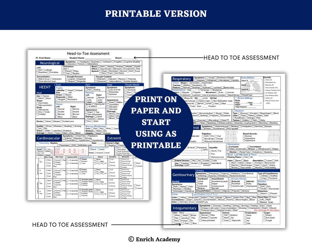 Student Head to Toe Assessment Form - Etsy