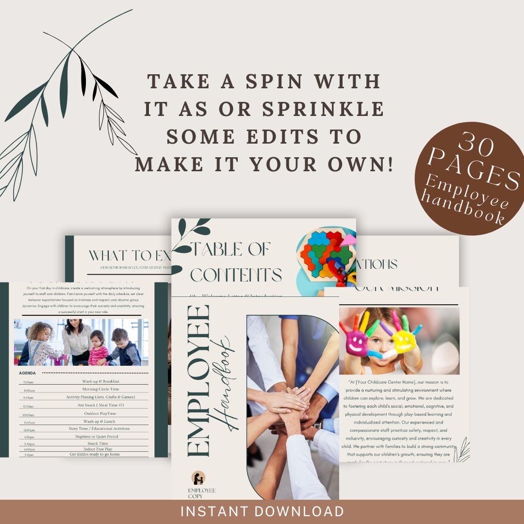 Daycare Employee Handbook, Preschool Staff Handbook, Childcare Staff ...