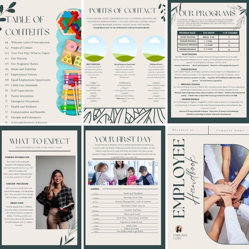 Daycare Employee Handbook, Preschool Staff Handbook, Childcare Staff ...