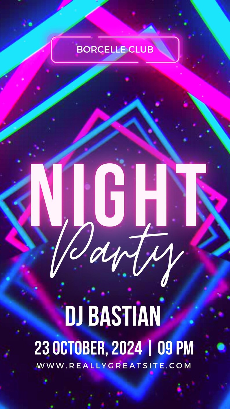 Editable Colorful Futuristic Neon Night Party Invitation, Glow Party ...