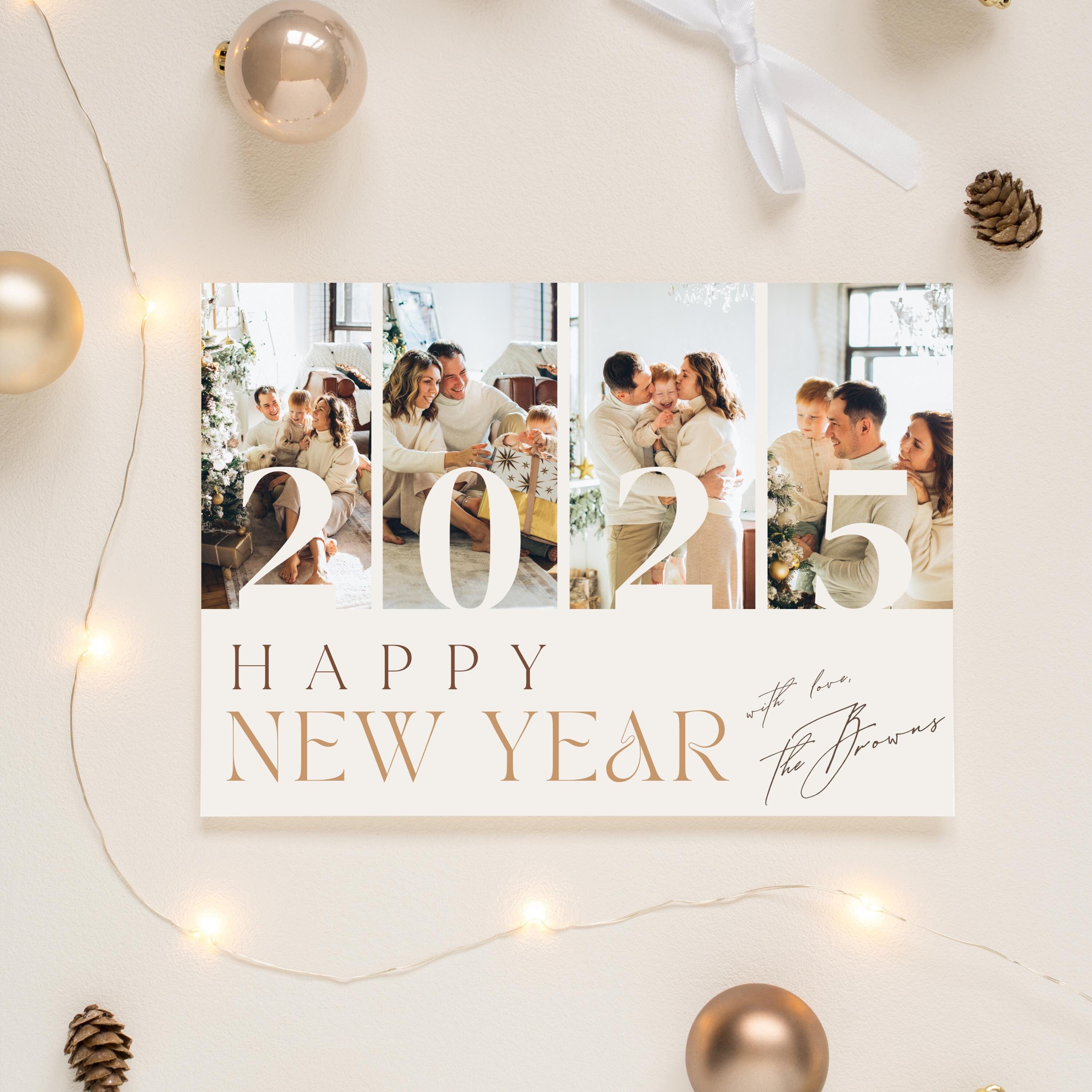 New Years Card Template, Holiday Happy New Year Family Photo Collage ...