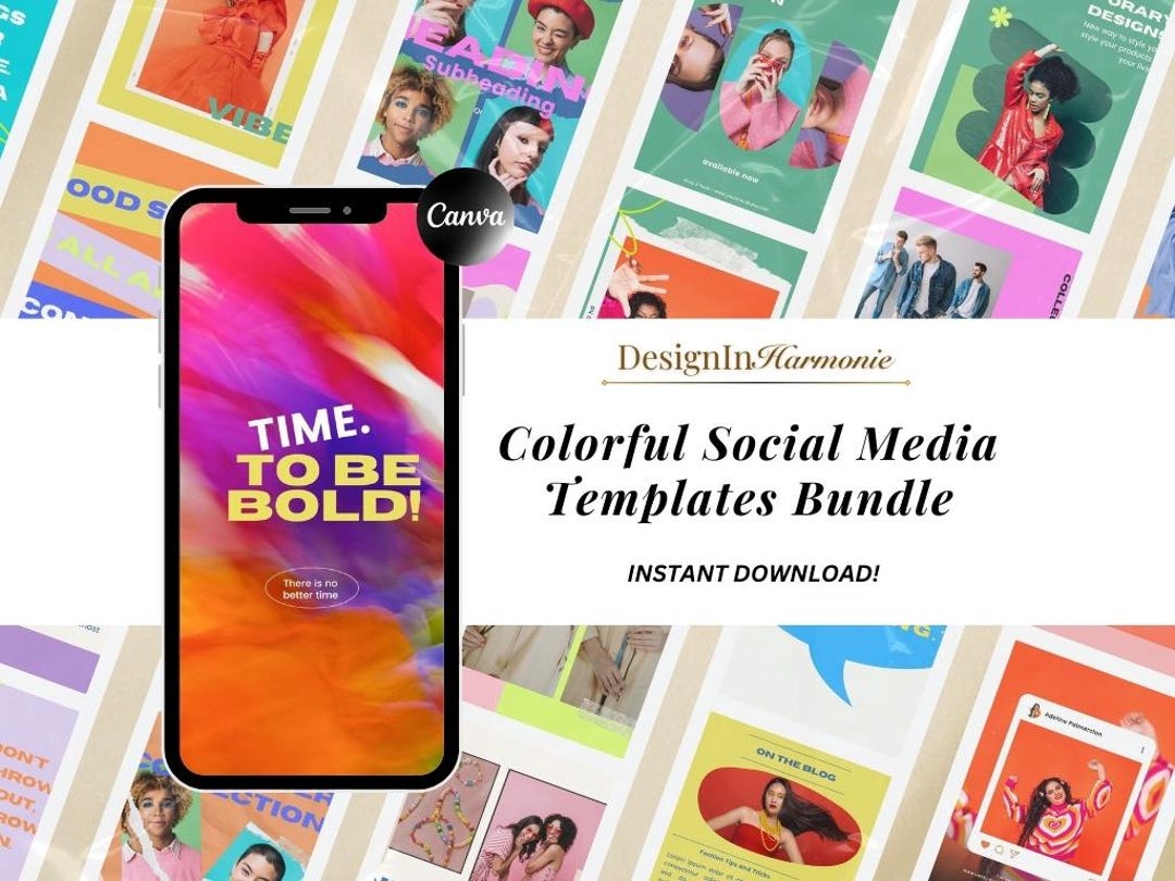 Colorful Social Media Templates Bundle | Engagement | Canva Template ...