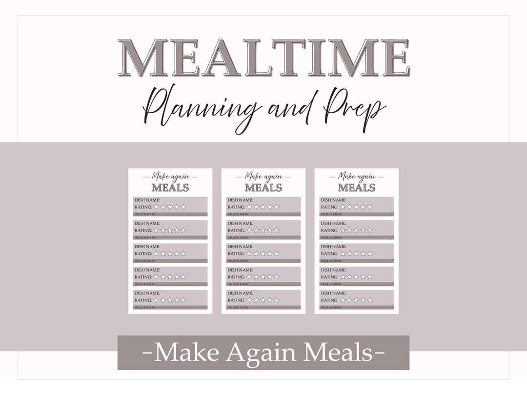 Meal Planning and Prep, Digital Downloads for an Organized Mealtime Routine- Make-again-meals ...
