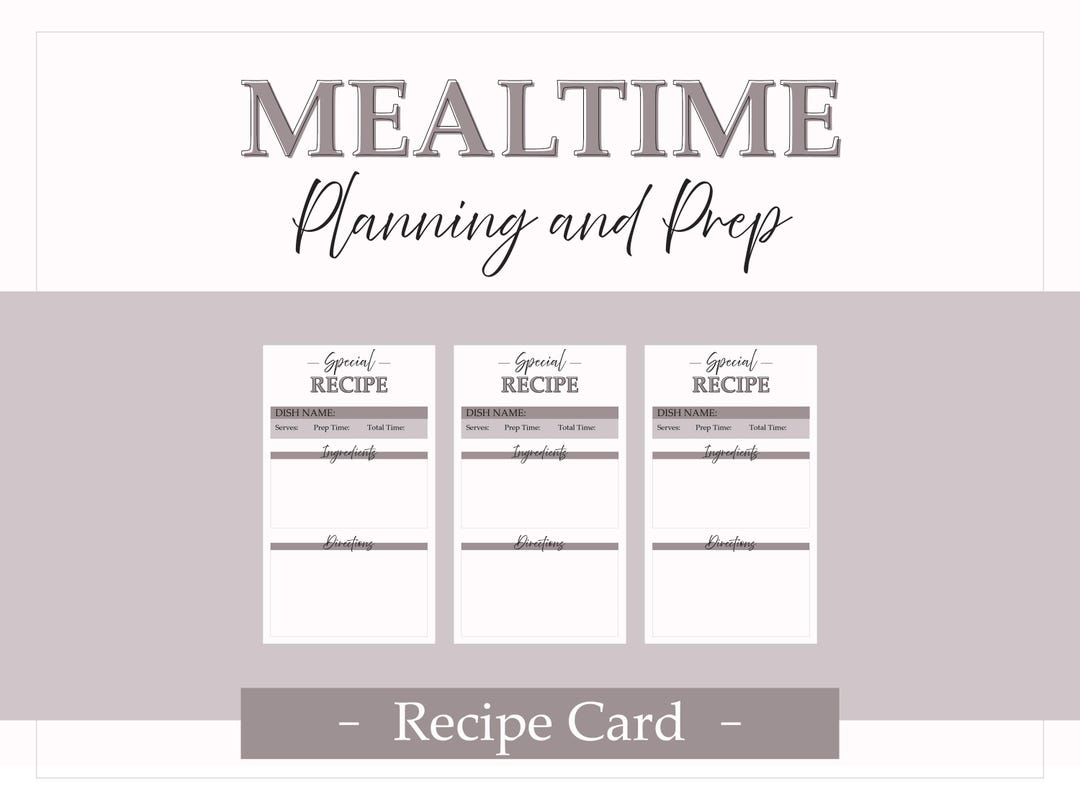 Recipe Card for Meal Planning and Prep, Digital Downloads for an ...