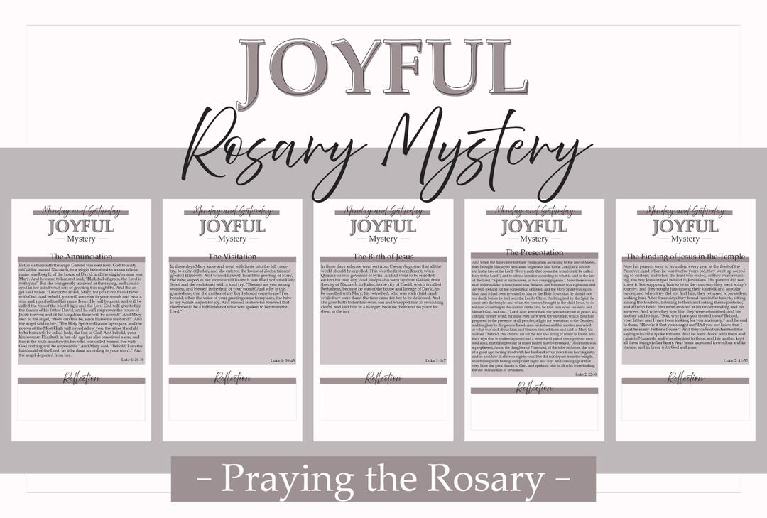 Joyful Rosary Mystery Digital Download Prayer Cards- Catholic Praying ...