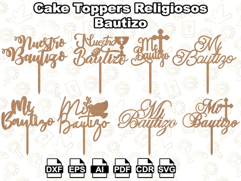 20 baptism cake topper svg bundle, party decoration, religious cake ...