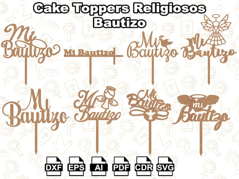 20 baptism cake topper svg bundle, party decoration, religious cake ...
