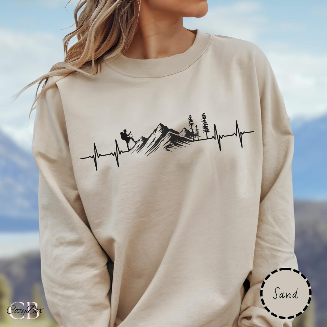 Hiking Heartbeat Sweatshirt, Mountain Sweatshirt, Nature Shirt, Camp ...