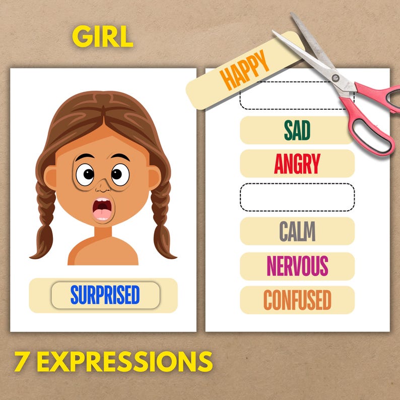 Emotional Activities for Kids - 7 Facial Expressions - Etsy