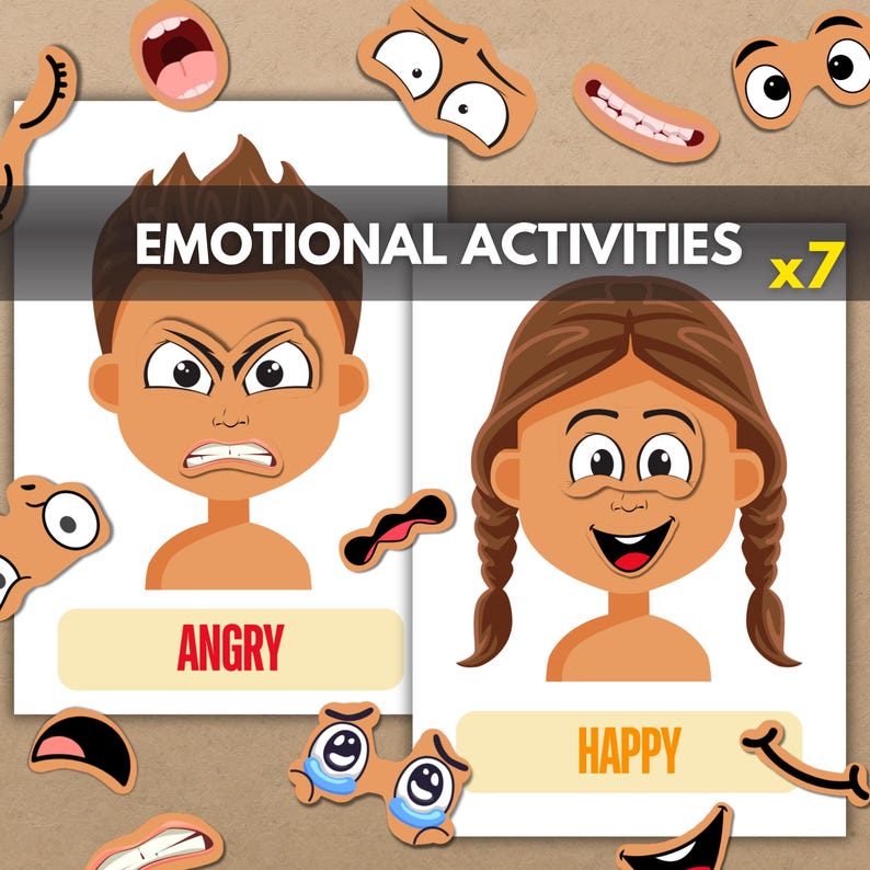 Emotional Activities for Kids - 7 Facial Expressions - Etsy