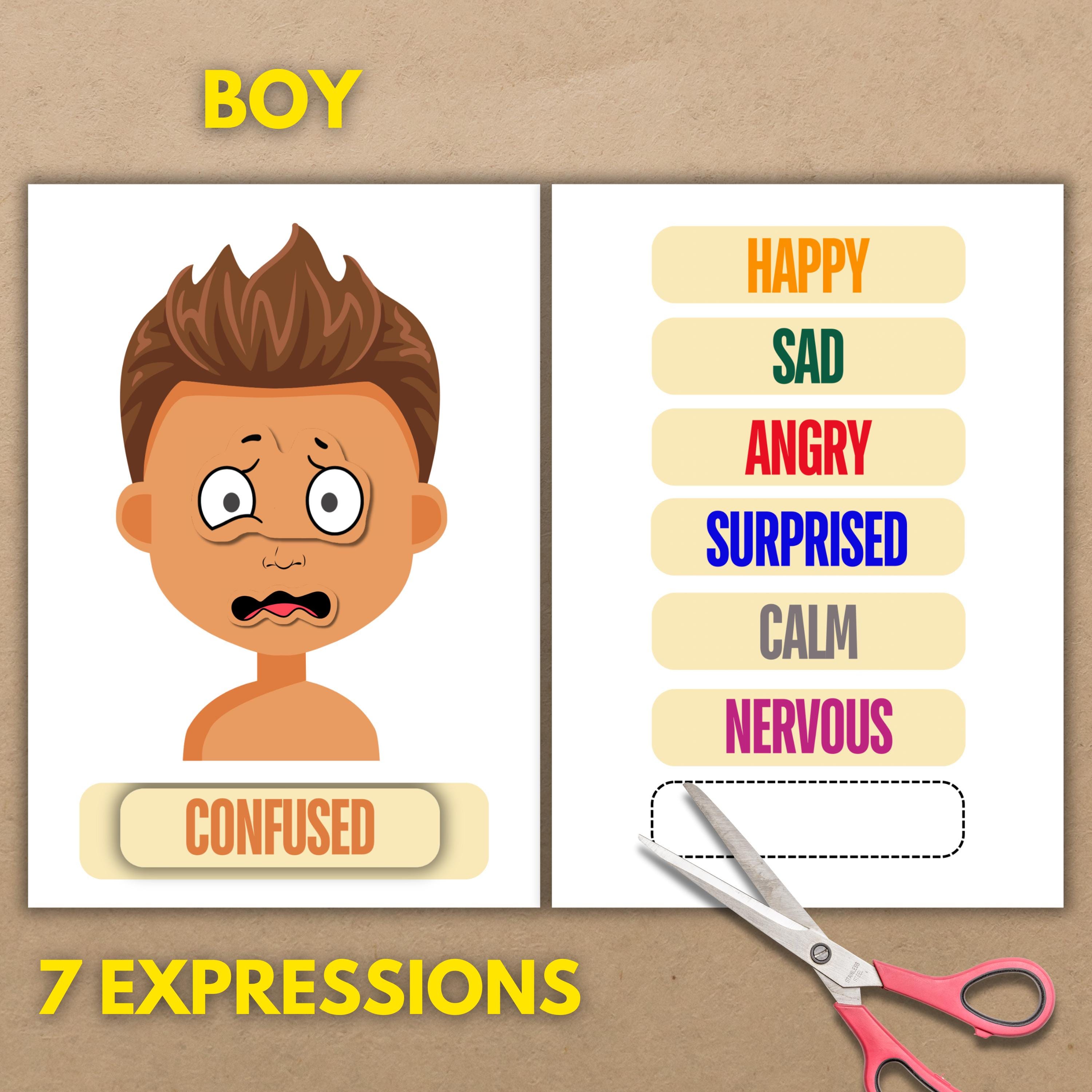 Emotional Activities for Kids - 7 Facial Expressions - Etsy
