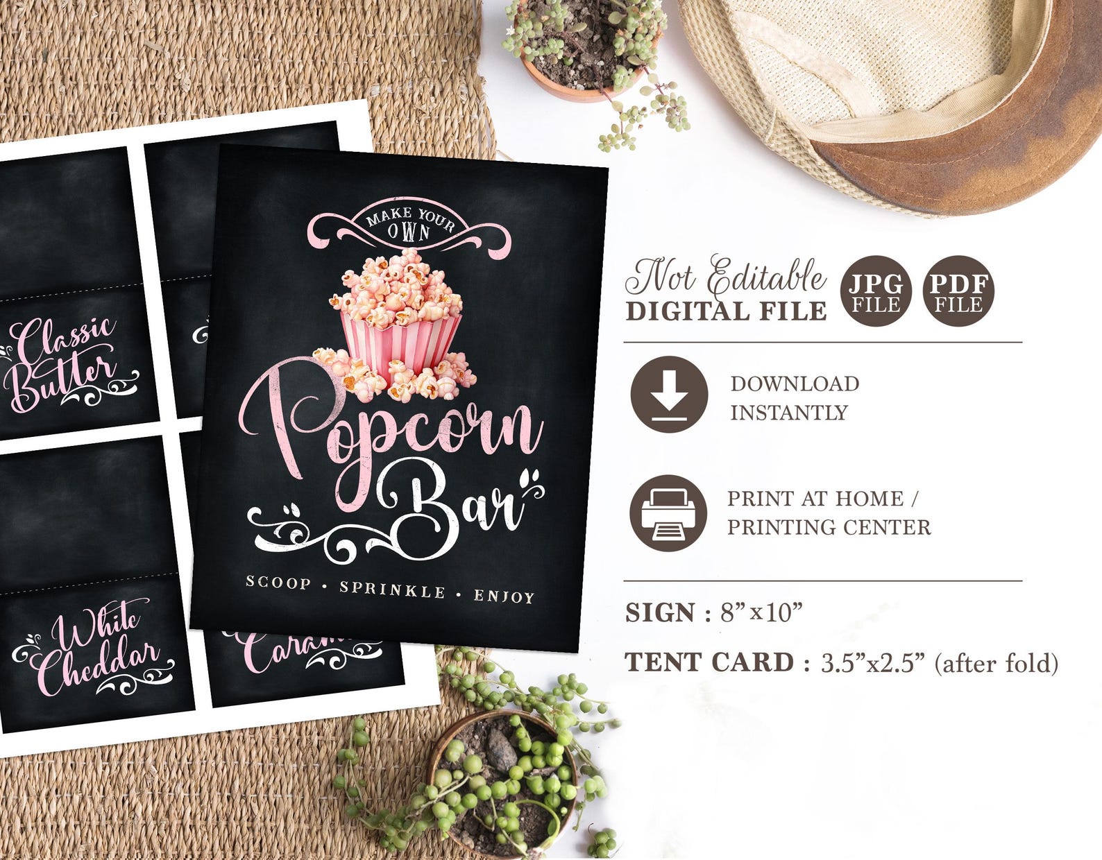 Popcorn Bar - Popcorn Station Sign - Chalkboard - Printable - Digital ...