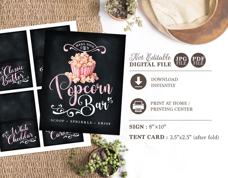 Popcorn Bar - Popcorn Station Sign - Chalkboard - Printable - Digital ...