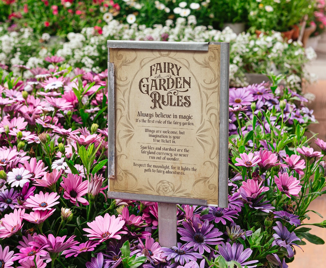 Fairy Garden Rules - Enchanted Garden Decorations - Flower Sign ...