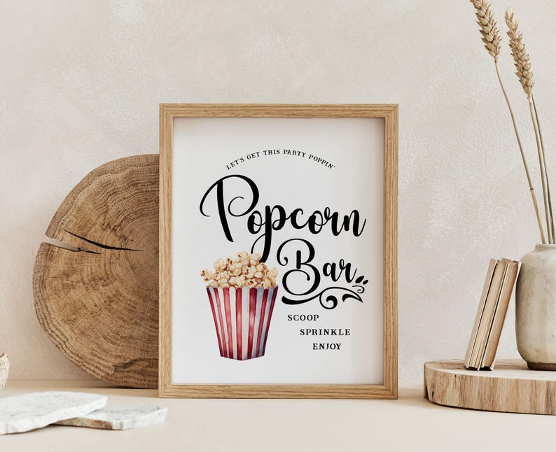 Popcorn Bar - Popcorn Station Sign - Minimalist - Printable - Digital ...