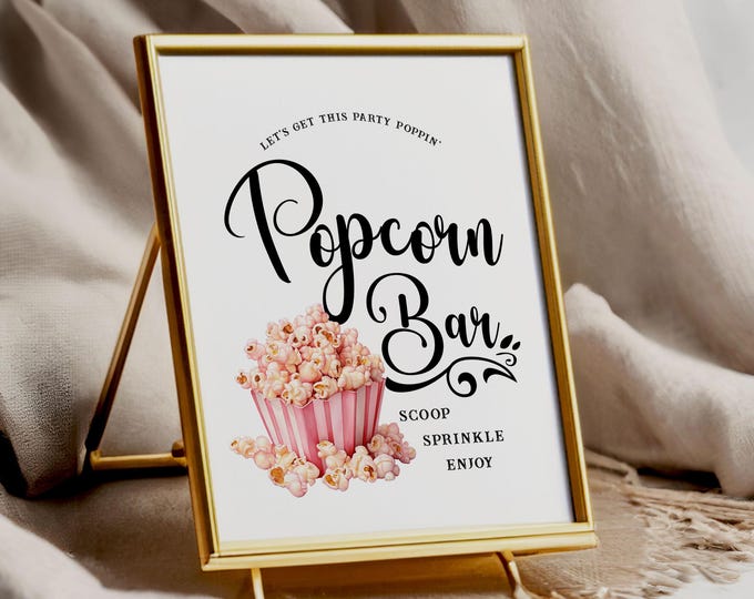 Popcorn Bar Banner, Popcorn Bar Sign, Popcorn Station Banner, Popcorn ...