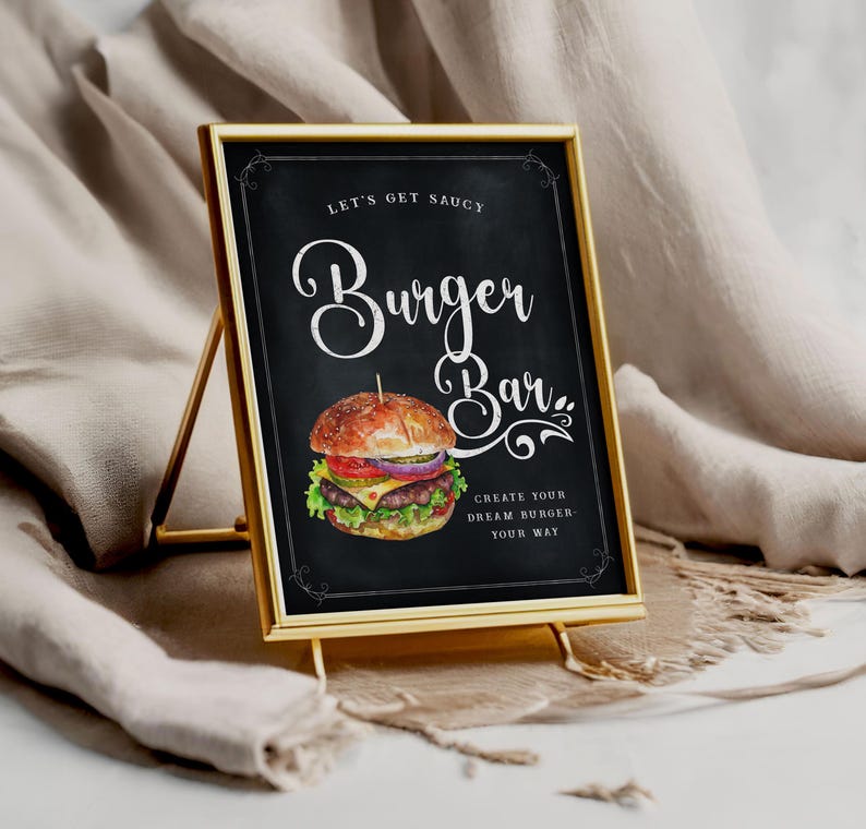 Burger Bar - Burger Station Sign - Chalkboard - Printable - Digital ...