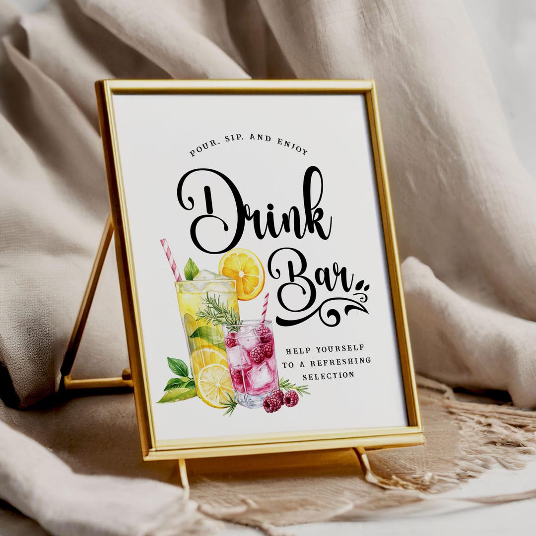 Drink Bar - Drink Station Sign - Chalkboard - Minimalist - Digital File ...
