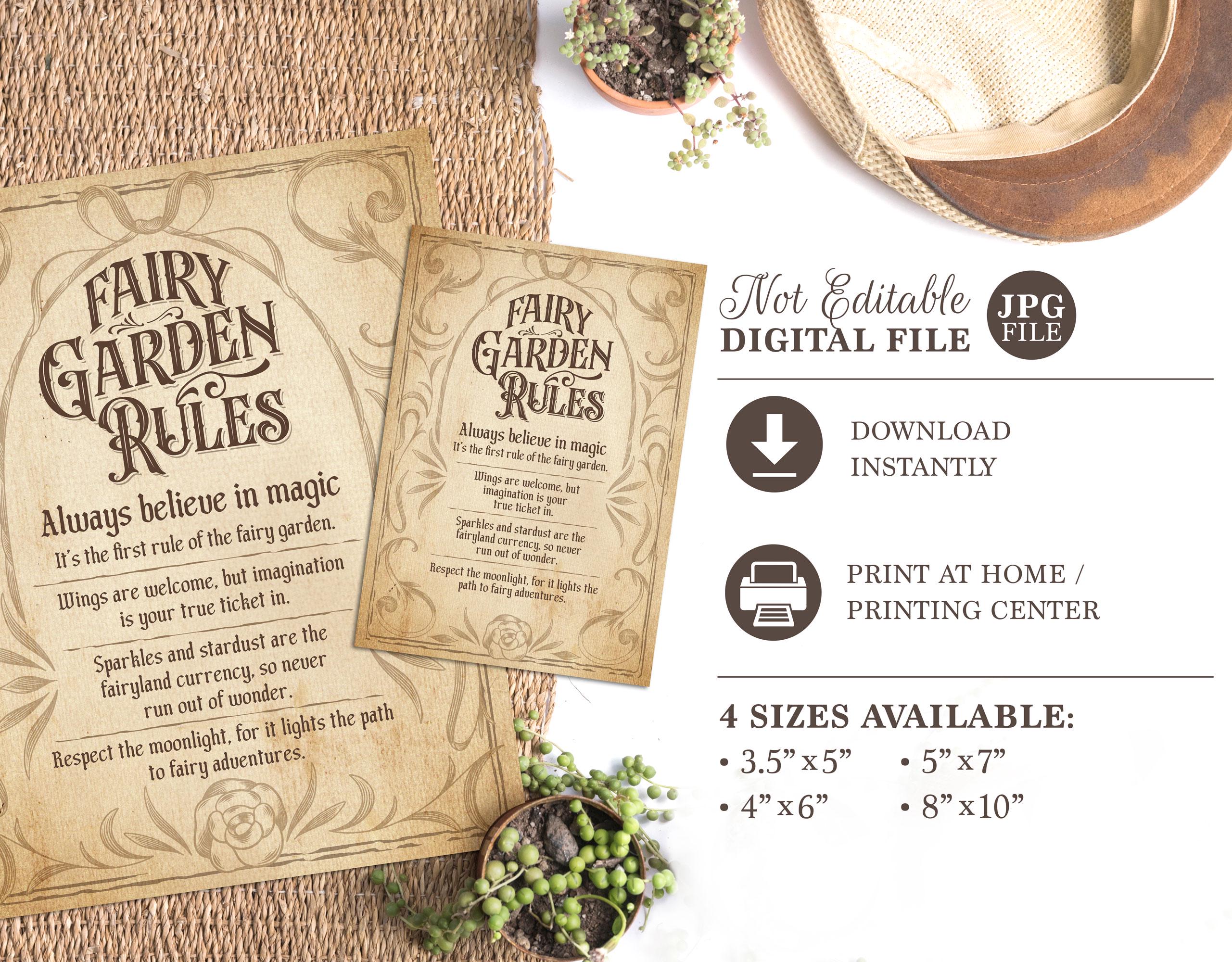 Fairy Garden Rules - Enchanted Garden Decorations - Flower Sign ...