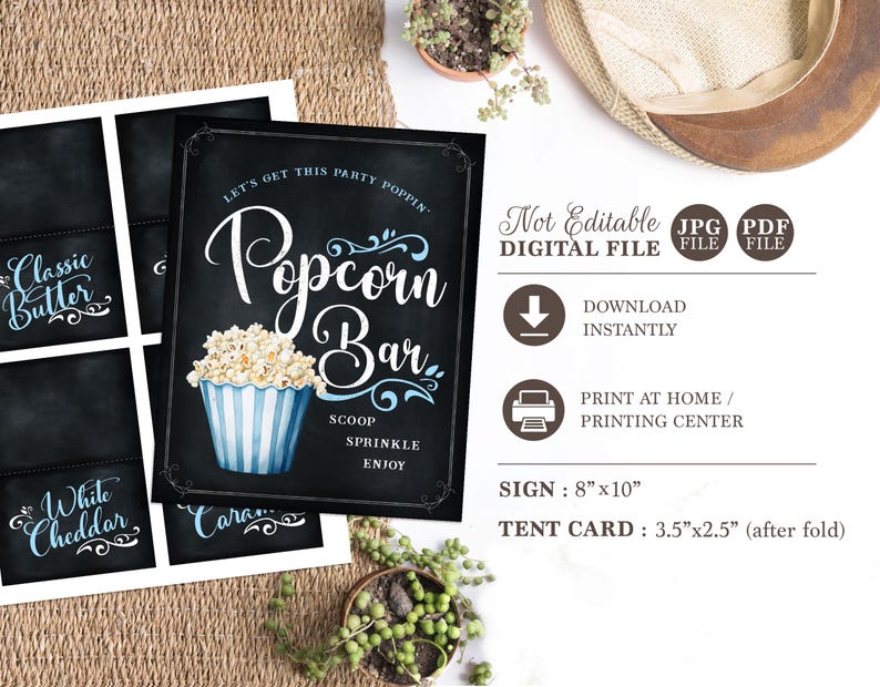 Popcorn Bar - Popcorn Station Sign - Chalkboard - Printable - Digital ...