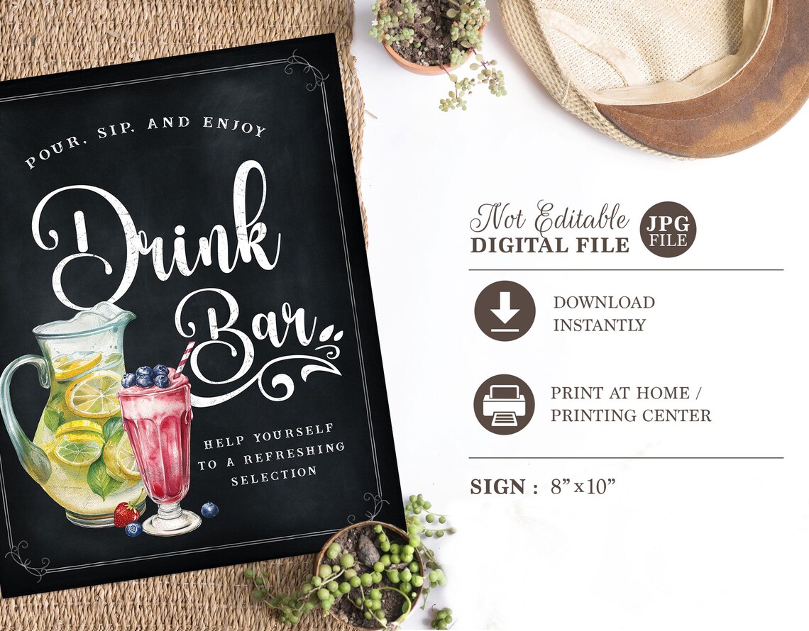 Drink Bar - Drink Station Sign - Chalkboard - Printable - Digital File ...