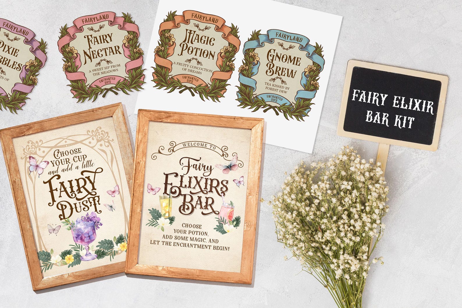 Printable Fairy Party Drinks Bar Kit - Enchanted Forest Drink Labels ...