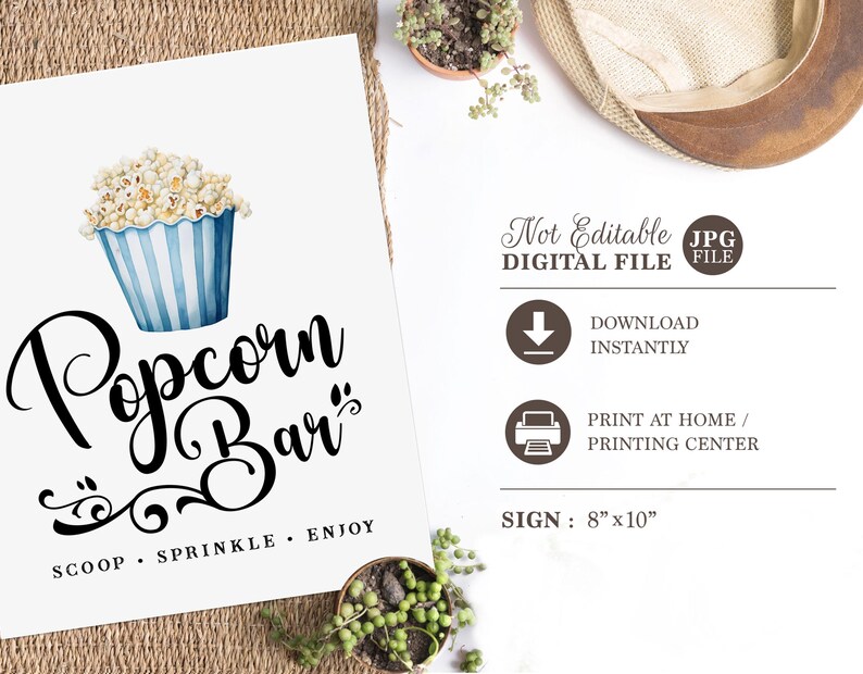 Popcorn Bar - Popcorn Station Sign - Minimalist - Printable - Digital ...