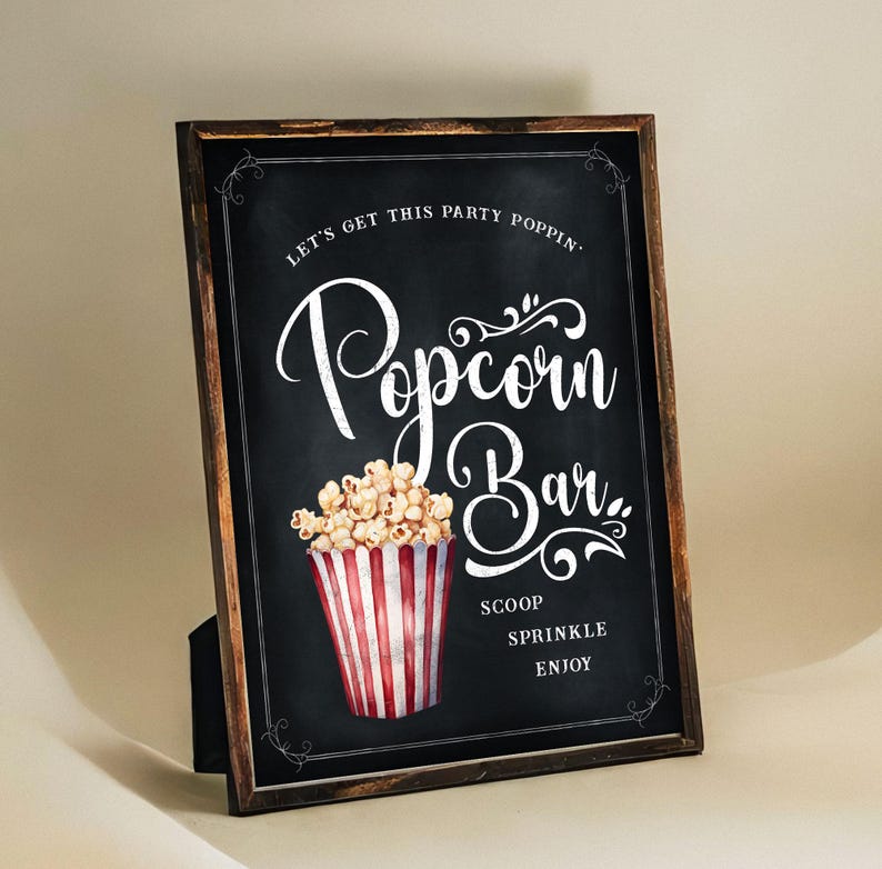 Popcorn Bar - Popcorn Station Sign - Chalkboard - Printable - Digital ...
