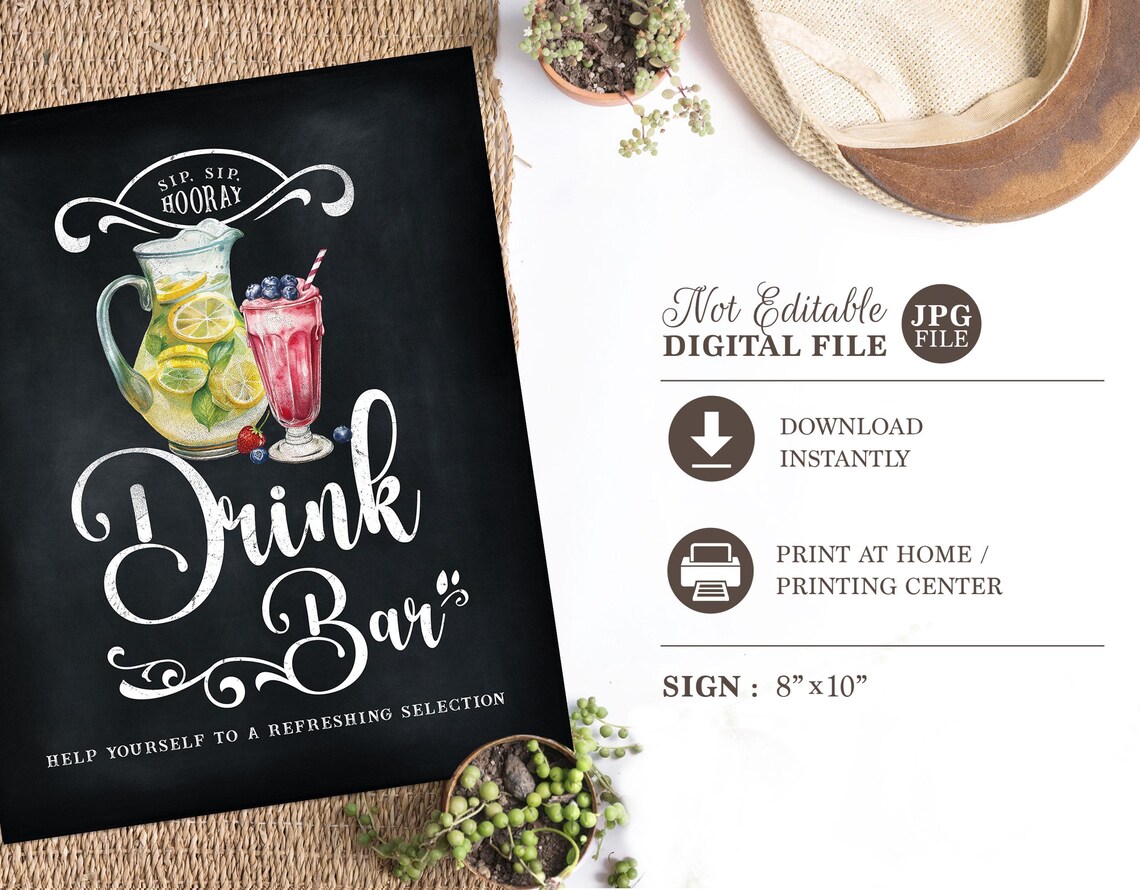 Drink Bar - Drink Station Sign - Chalkboard - Printable - Digital File ...