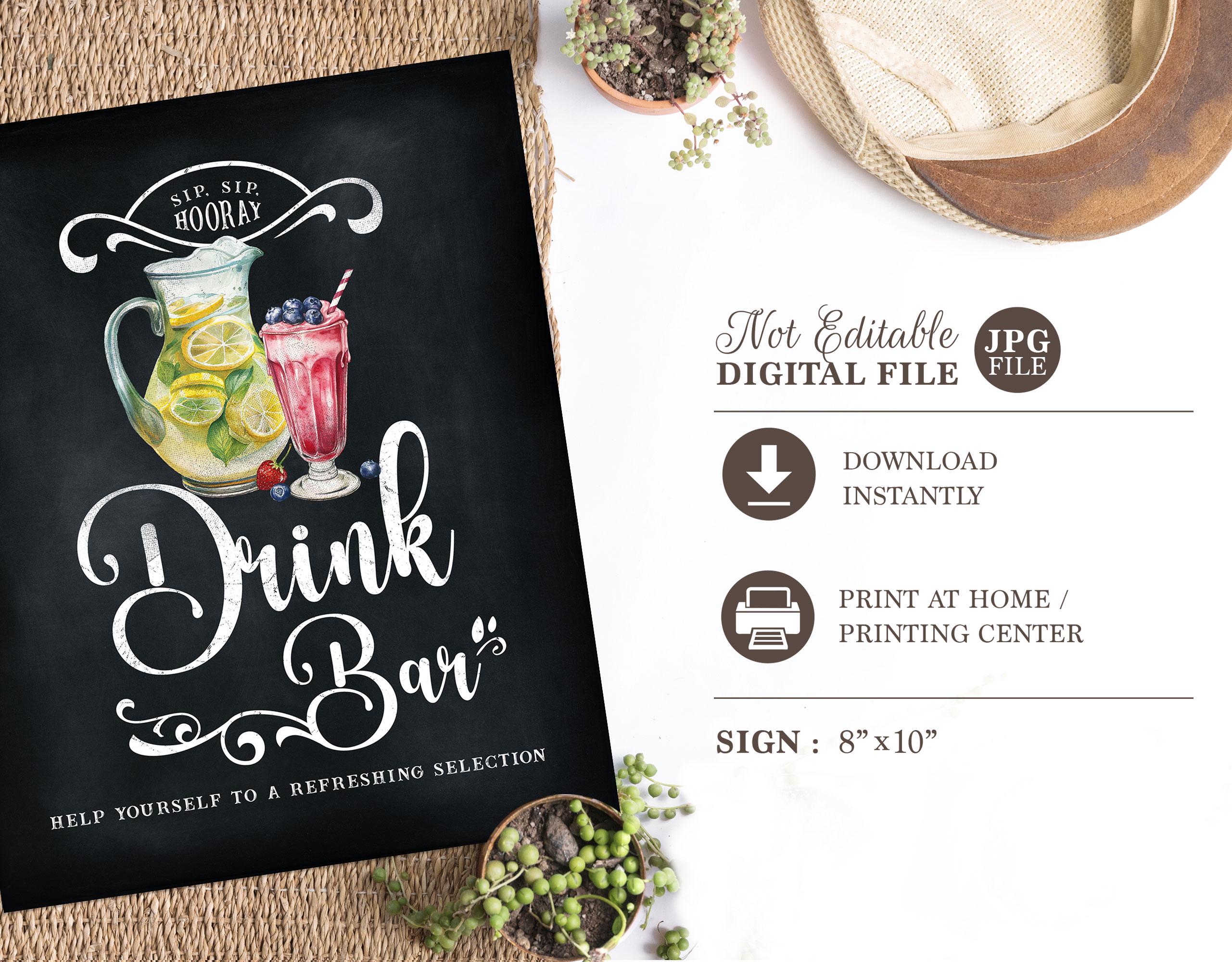 Drink Bar - Drink Station Sign - Chalkboard - Printable - Digital File ...