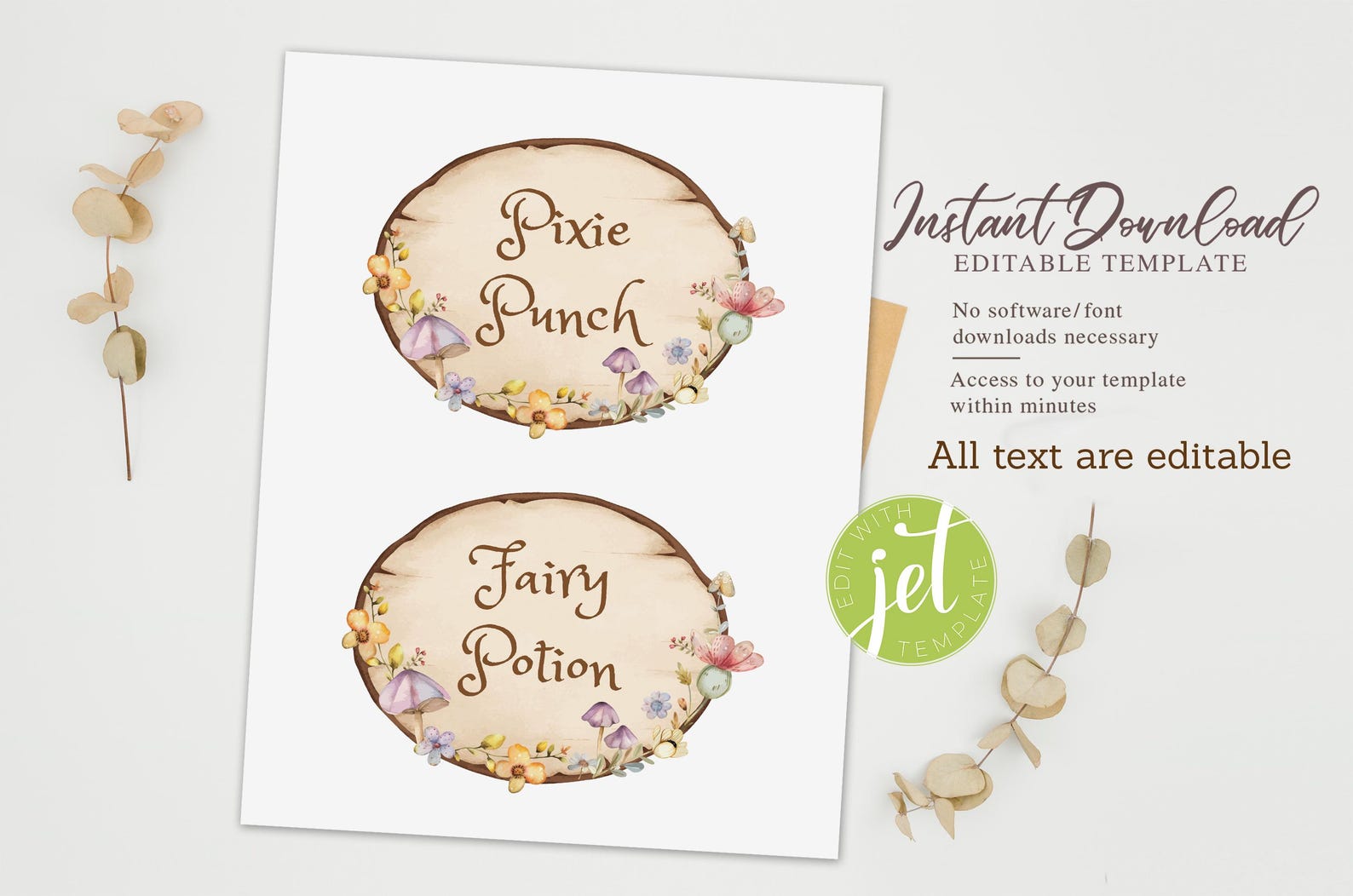 Editable Fairy Garden Drink Label - Enchanted Forest Drink Labels ...