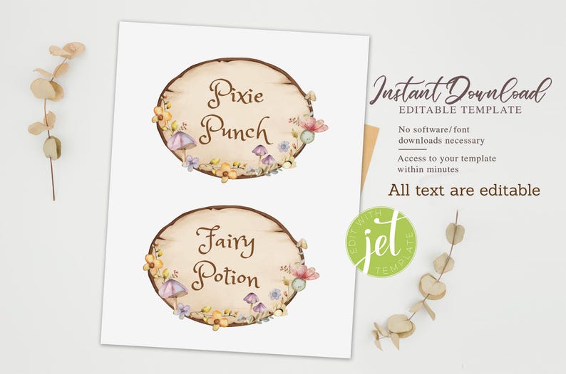 Editable Fairy Garden Drink Label - Enchanted Forest Drink Labels ...