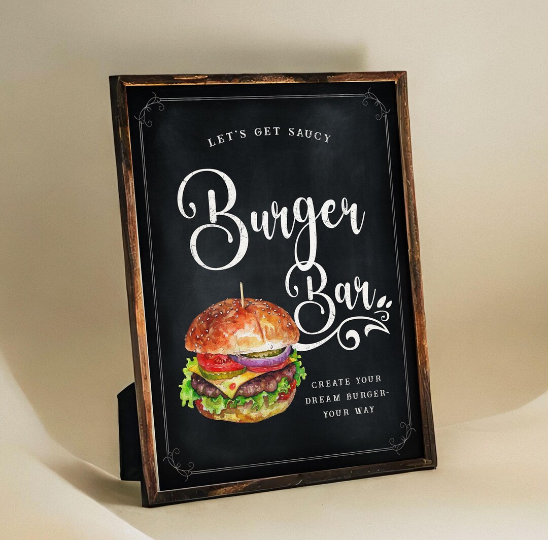 Burger Bar - Burger Station Sign - Chalkboard - Printable - Digital ...