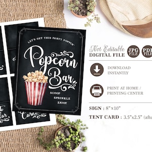Popcorn Bar - Popcorn Station Sign - Chalkboard - Printable - Digital ...