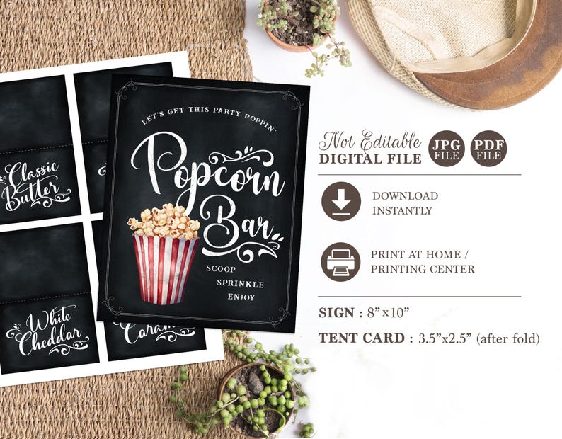 Popcorn Bar - Popcorn Station Sign - Chalkboard - Printable - Digital ...