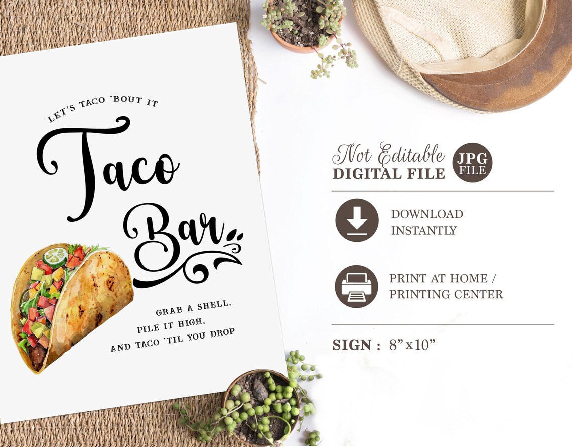 Taco Bar - Taco Station Sign - Minimalist - Printable - Digital File - Etsy