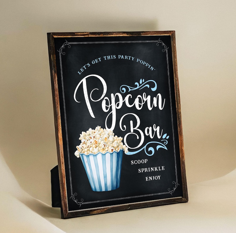 Popcorn Bar - Popcorn Station Sign - Chalkboard - Printable - Digital ...