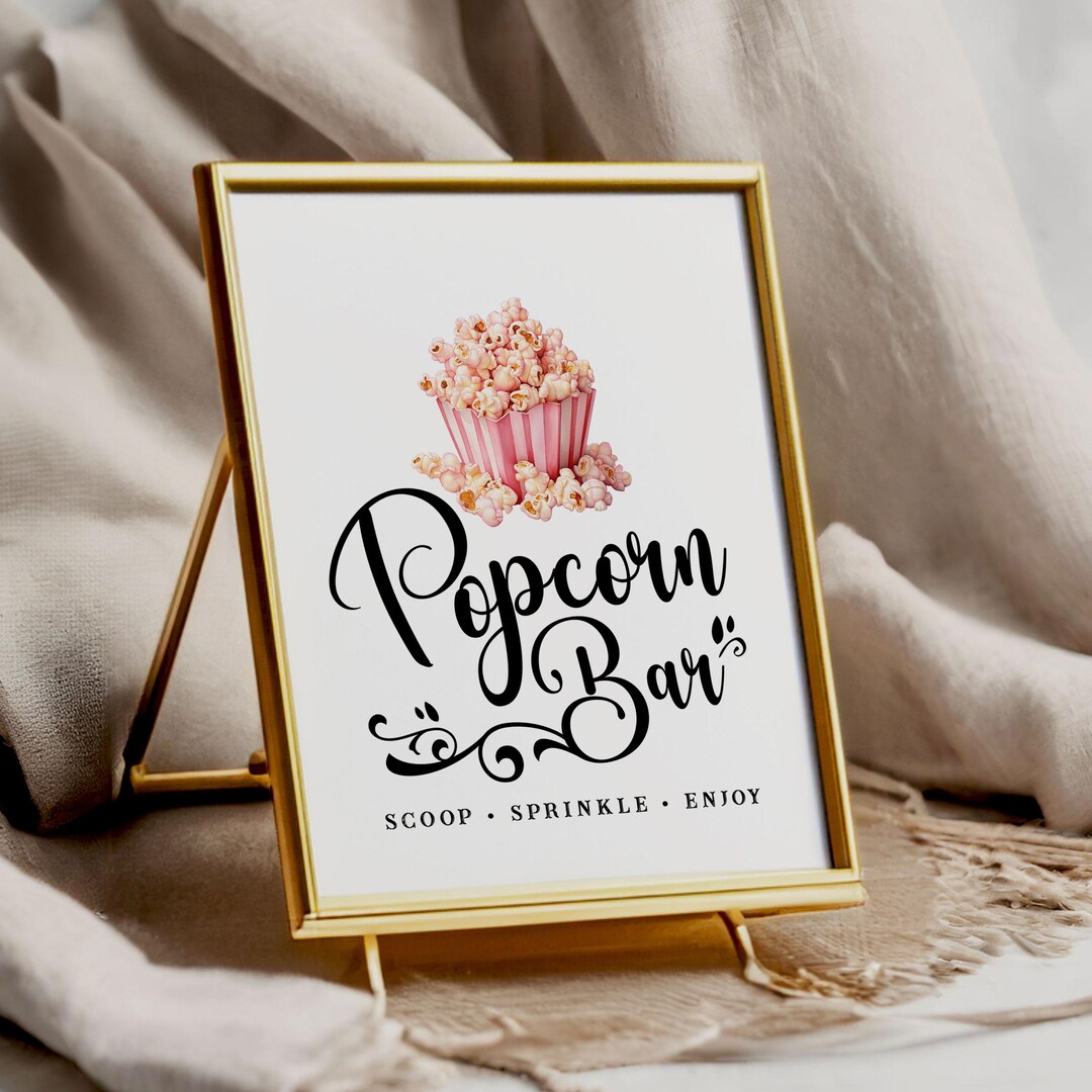 Popcorn Bar - Popcorn Station Sign - Minimalist - Printable - Digital ...