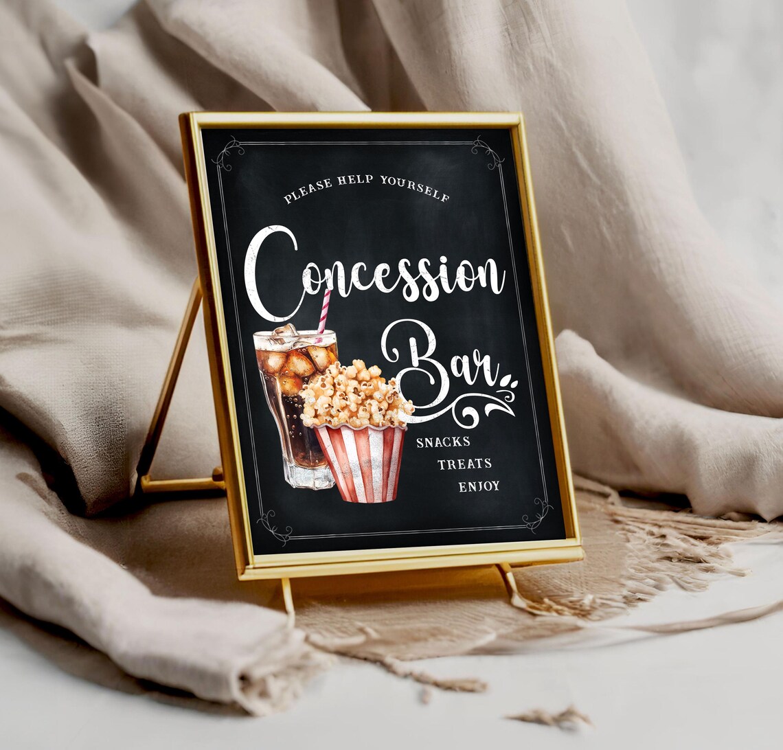 Concession Bar - Concession Stand Sign - Movie Time - Chalkboard ...