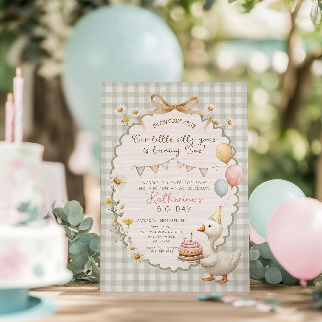 Editable Silly Goose Birthday Invitation | Cute Goose Theme Birthday ...
