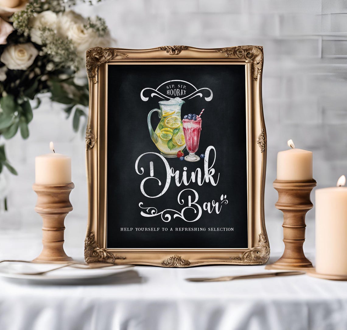 Drink Bar - Drink Station Sign - Chalkboard - Printable - Digital File ...