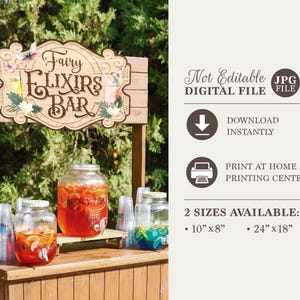 Fairy Elixirs Bar Sign - Fairy Garden Drinks Station Sign - Enchanted ...
