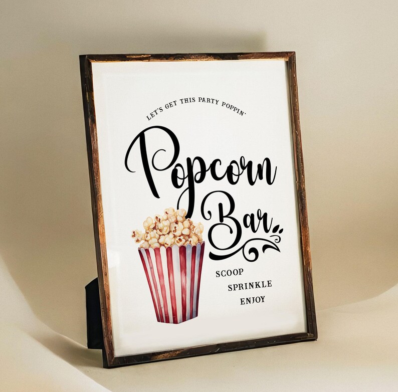 Popcorn Bar - Popcorn Station Sign - Minimalist - Printable - Digital ...
