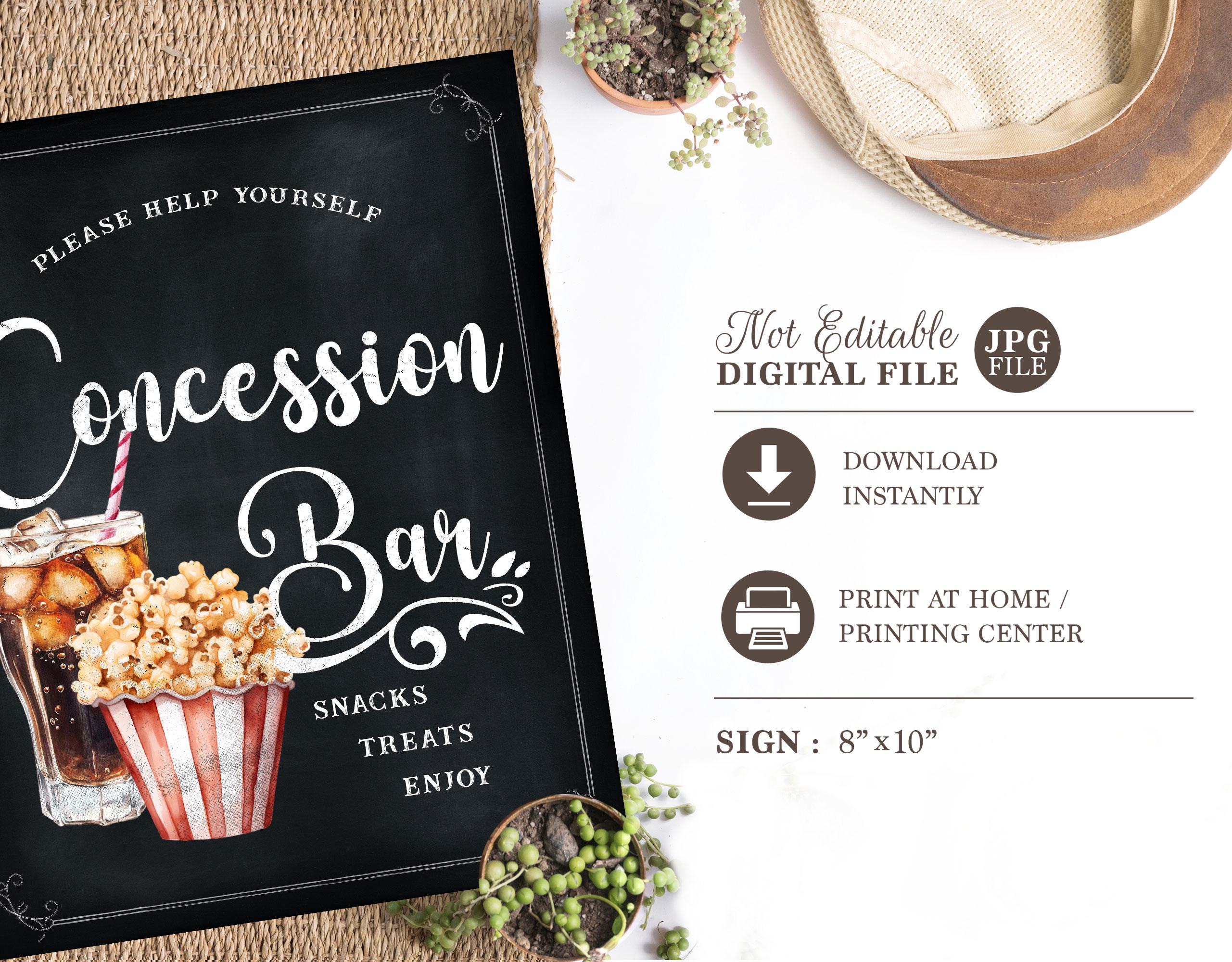 Concession Bar - Concession Stand Sign - Movie Time - Chalkboard ...