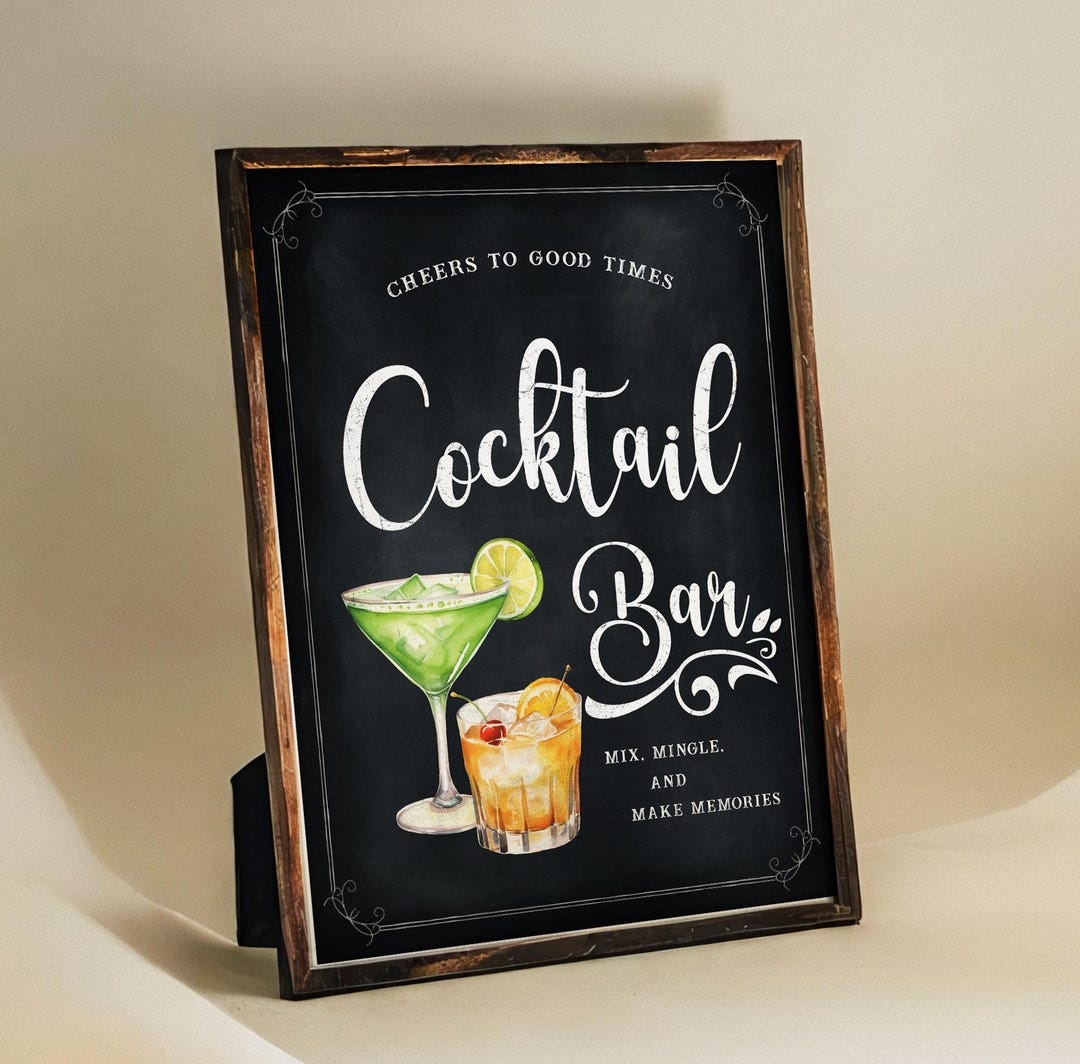 Cocktail Bar - Drinks Bar Sign - Chalkboard - Printable - Digital File ...